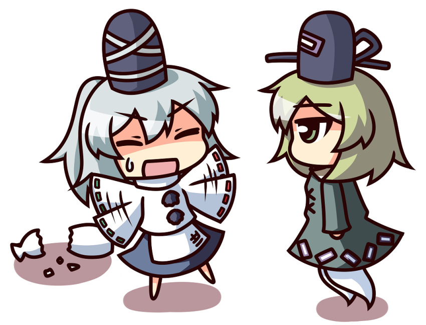 Safebooru - 2girls broken chibi flat gaze ghost tail green eyes green ...