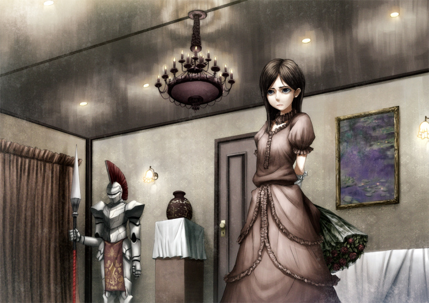 Safebooru - bouquet dress flower lance original painting polearm rose ...