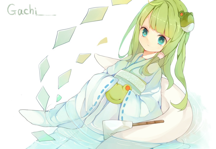 Safebooru - afloat alternate costume aqua eyes frog hair ornament gohei ...