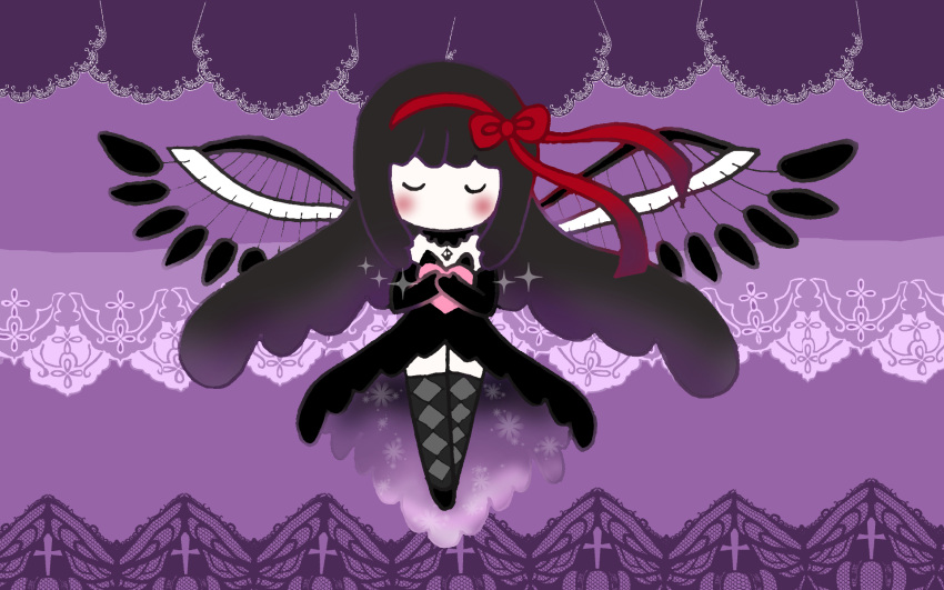 Safebooru - 1girl akemi homura akuma homura argyle argyle legwear bare shoulders black gloves ...