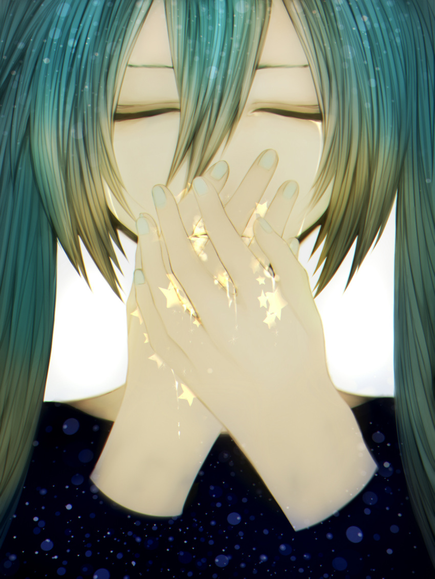 Safebooru - 1girl aqua hair artist request blue hair closed eyes crying highres original star ...