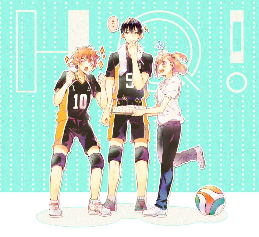Safebooru - 1girl 2boys black hair blonde hair brown hair food haikyuu ...