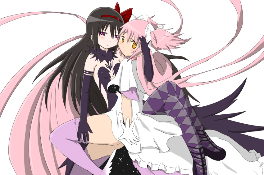 Safebooru - 2girls absurdly long hair akemi homura akuma homura argyle argyle legwear bare ...