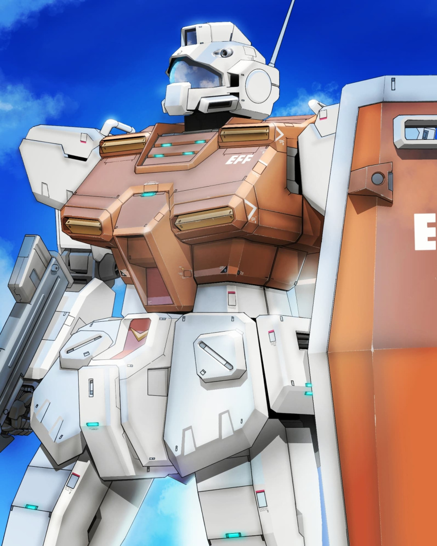 Safebooru - aron e assault visor blue sky clouds commentary cowboy shot ...