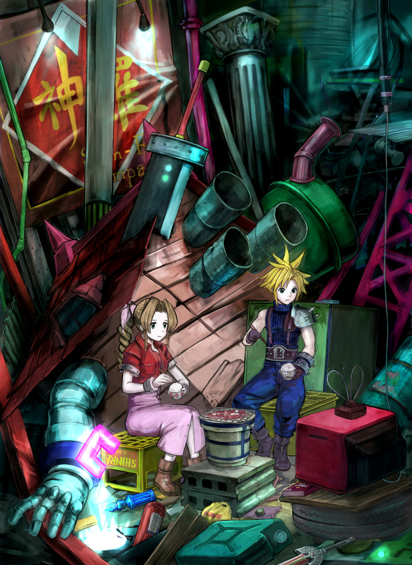 Safebooru - 1boy 1girl aerith gainsborough blonde hair brown hair ...
