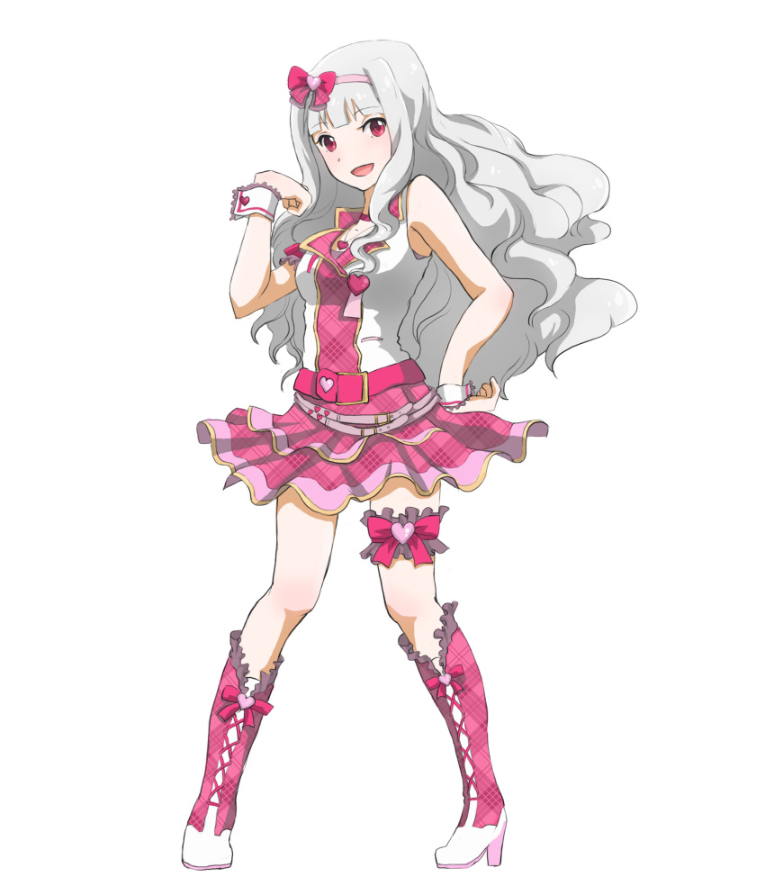 Safebooru - 1girl :d belt grey hair hairband hand on hip highres ...