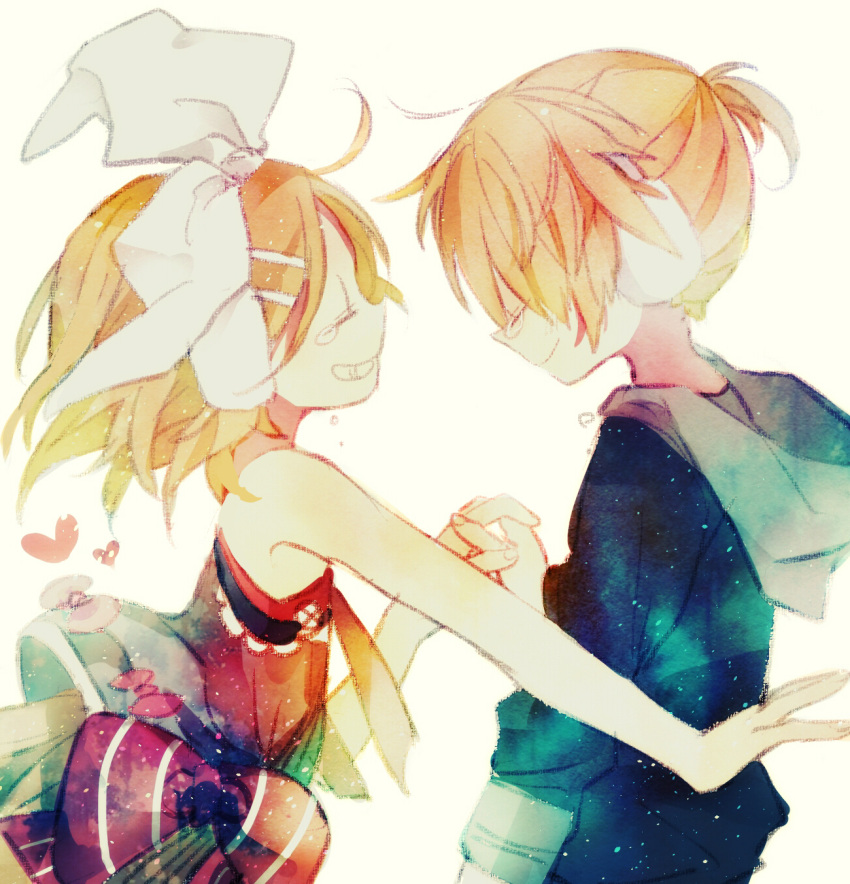Safebooru - 1boy 1girl blonde hair brother and sister closed eyes fuyusuke hair ornament hair ...
