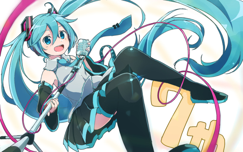 Safebooru - 1girl ahoge aqua eyes aqua hair boots detached sleeves hatsune miku korato long hair ...