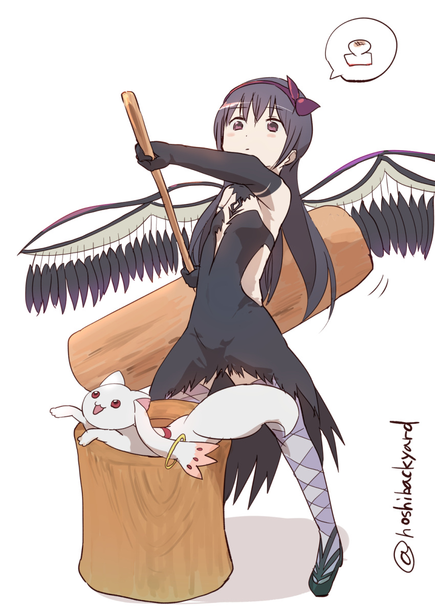 Safebooru - 1girl akemi homura akuma homura argyle argyle legwear bare shoulders black dress ...