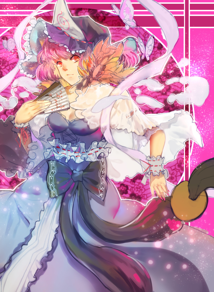 Safebooru - 1girl absurdres adapted costume alternate costume butterfly capelet dress fan ...