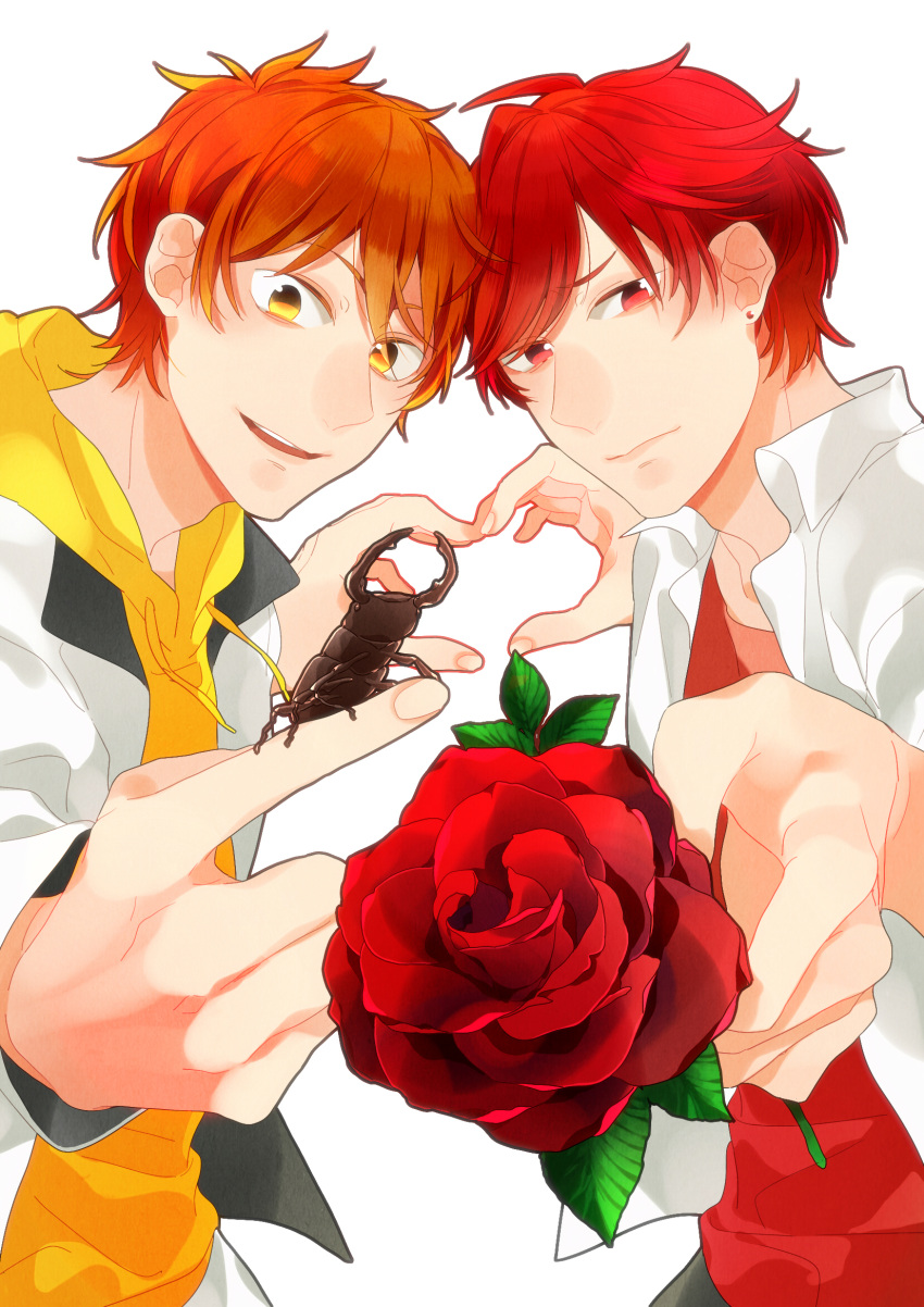 Safebooru - 2boys beetle crossover earrings flower free! gekkan shoujo ...