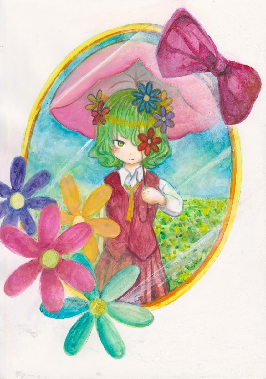 Safebooru - bow field flower flower field highres kazami yuuka parasol ...