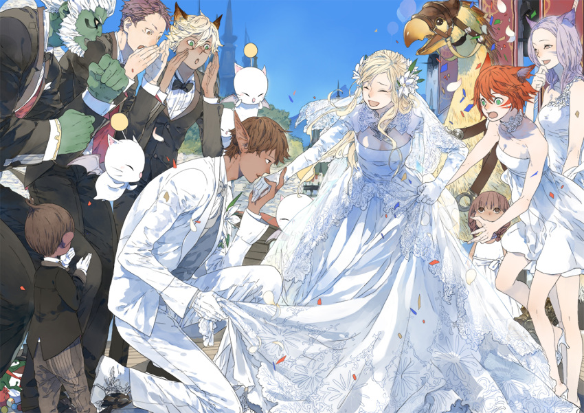 Safebooru - blonde hair bridal veil brown hair dress elezen elf final ...
