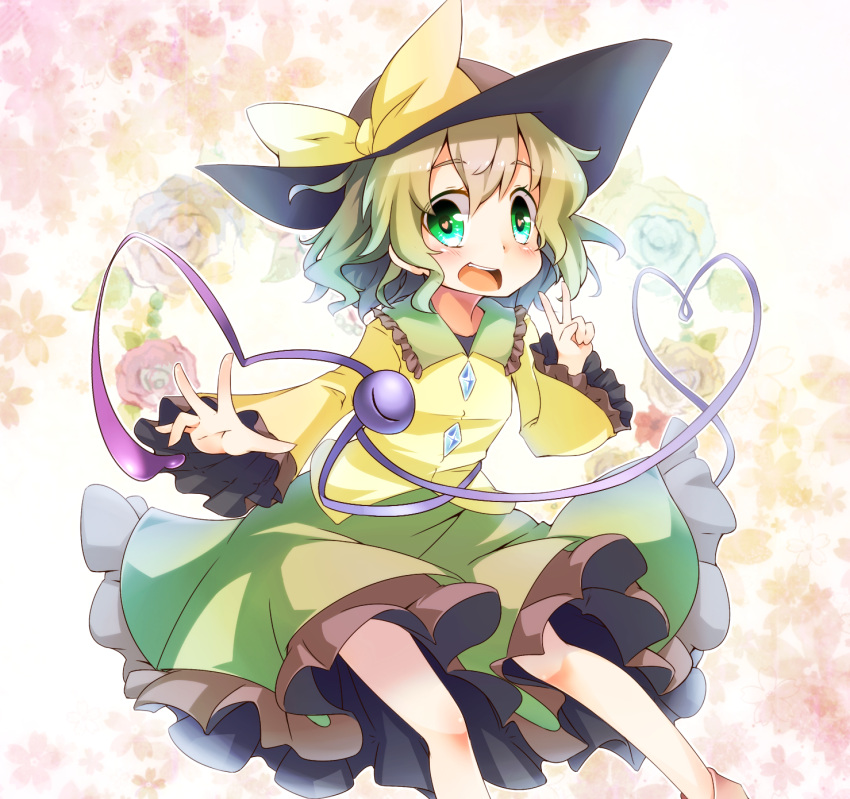 Safebooru - 1girl bow dorowa no hito flower green eyes green hair hat ...