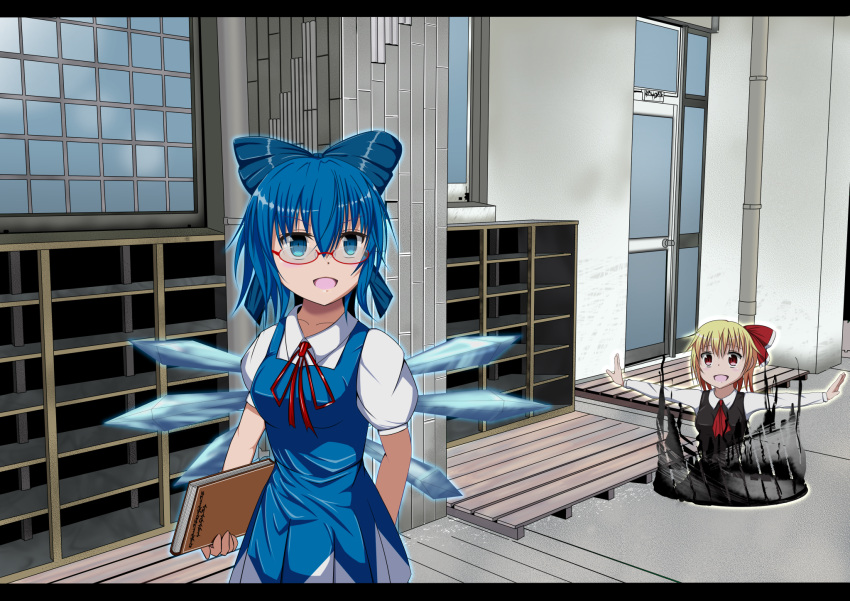 Safebooru - 2girls black dress blonde hair blue dress blue eyes blue ...