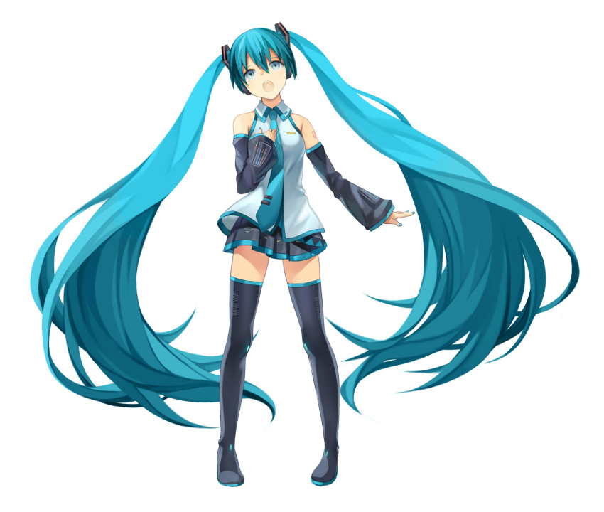 Safebooru - 1girl aqua eyes aqua hair boots detached sleeves hand on own chest hatsune miku ...