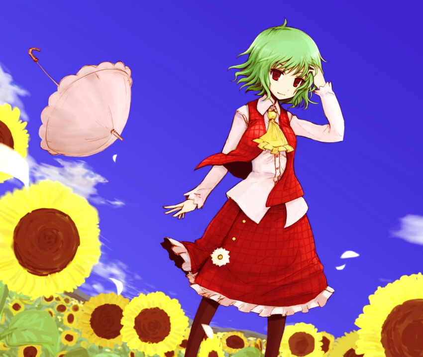 Safebooru - 1girl ascot flower green hair kazami yuuka parasol plaid ...