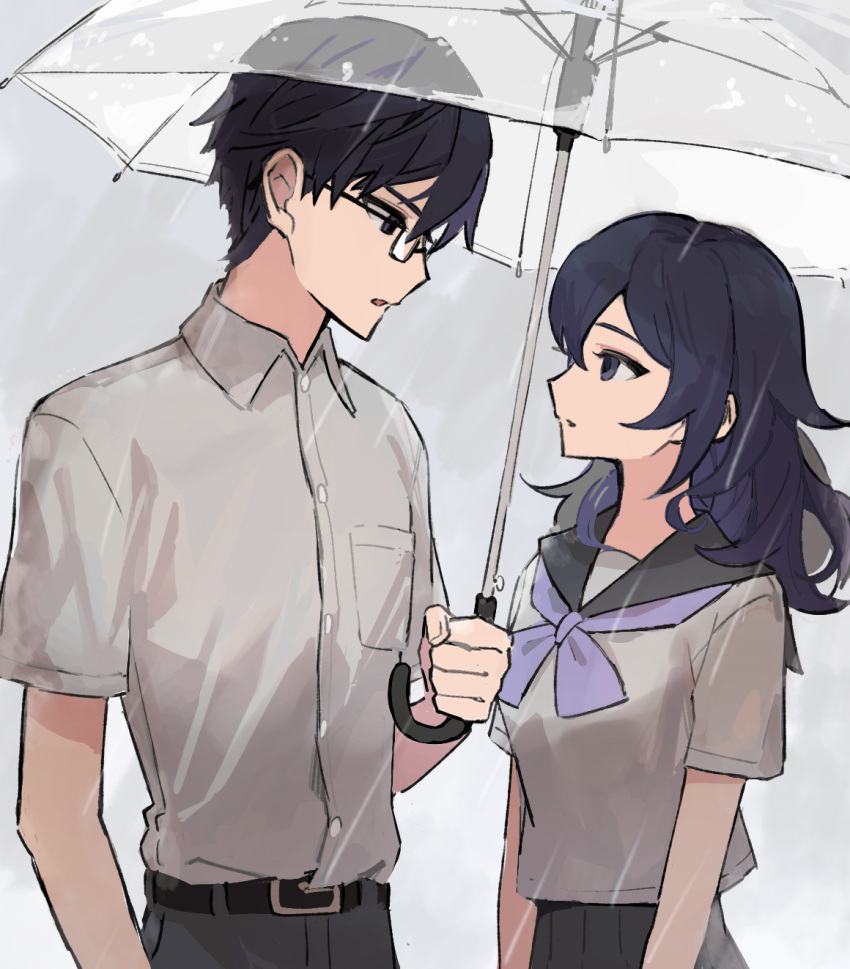 Safebooru - 1boy 1girl black hair black skirt blue hair glasses gouto ...