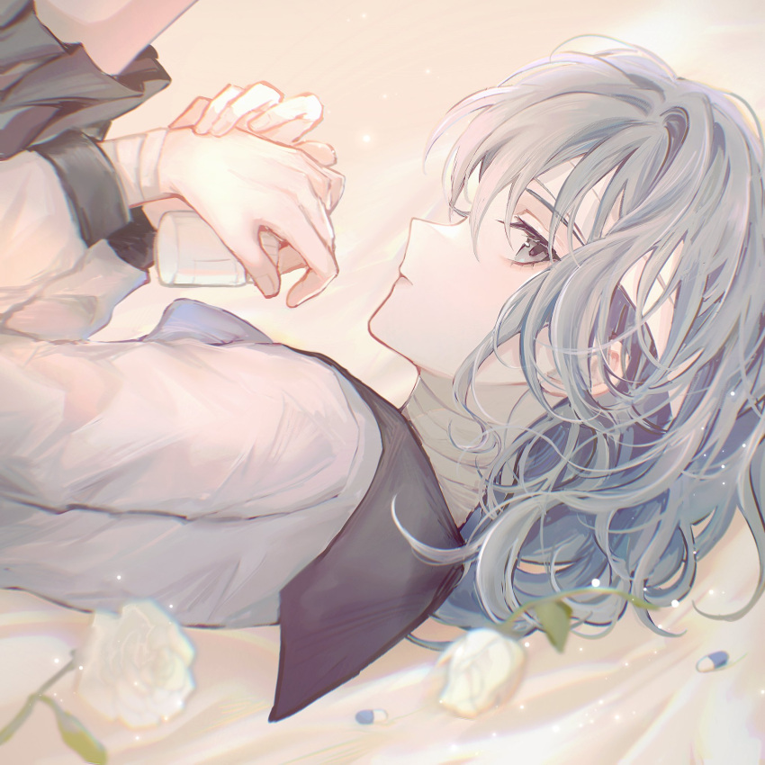 Safebooru - 1girl bandaged hand bandaged head bandaged neck bandages bottle flower from side ...