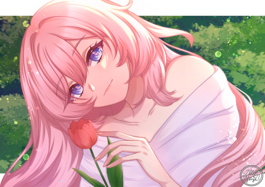 Safebooru - 1girl absurdres alternate costume artist logo bare shoulders blue eyes collarbone ...