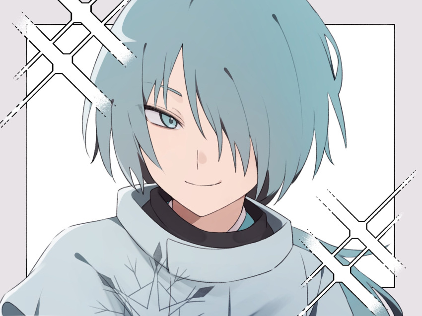 Safebooru - bishounen blue eyes blue hair border closed mouth fubuki (nige jouzu no wakagimi ...
