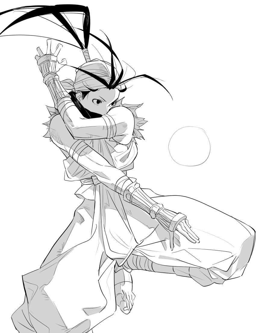 Safebooru - 1girl absurdres antenna hair baggy pants bandaged arm bandaged foot bandaged leg ...