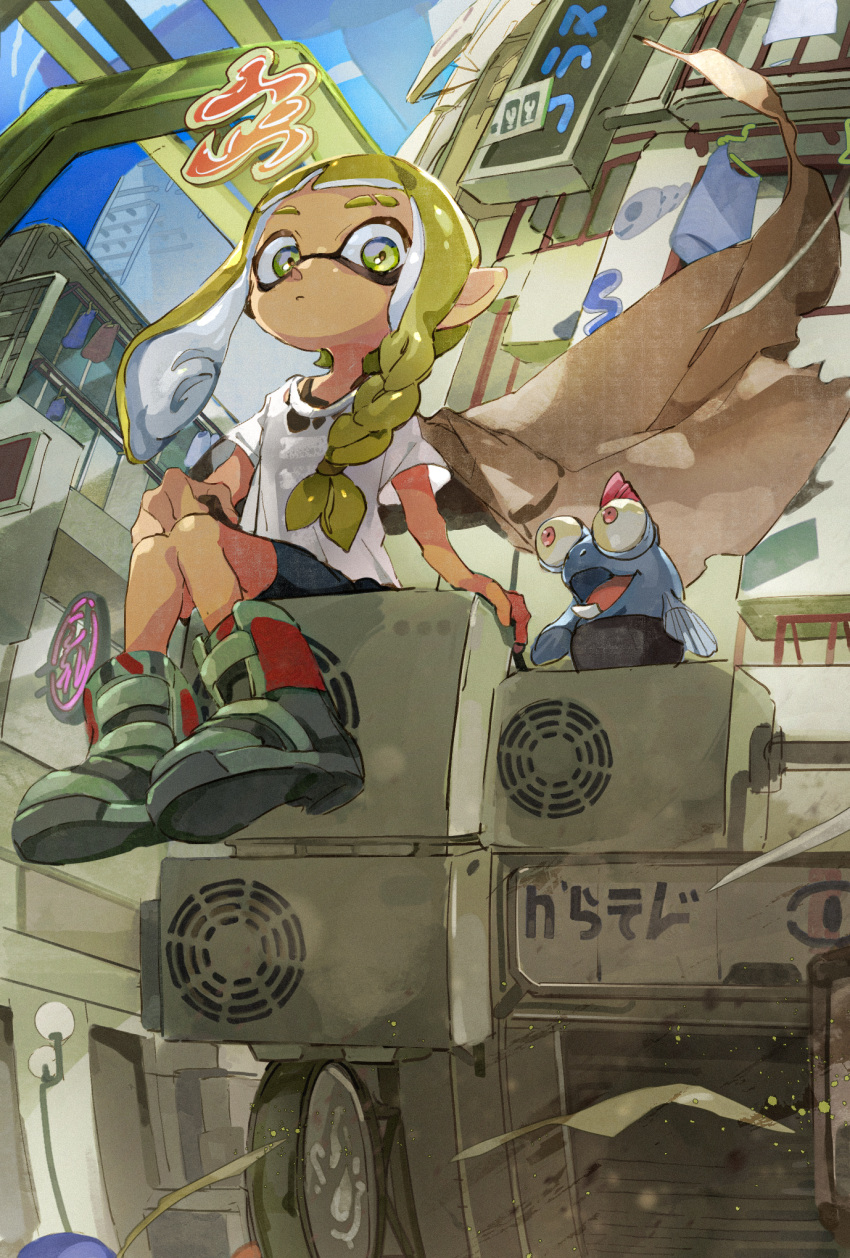 Safebooru - 1girl agent 3 (splatoon 3) arm support asymmetrical hair ...