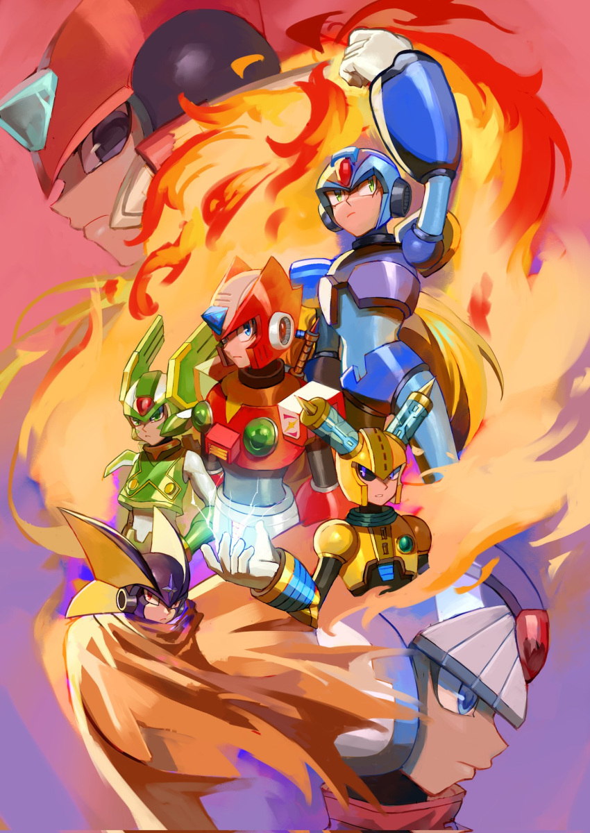 Safebooru - 6+boys arm up armor bass.exe (mega man) black helmet blonde ...
