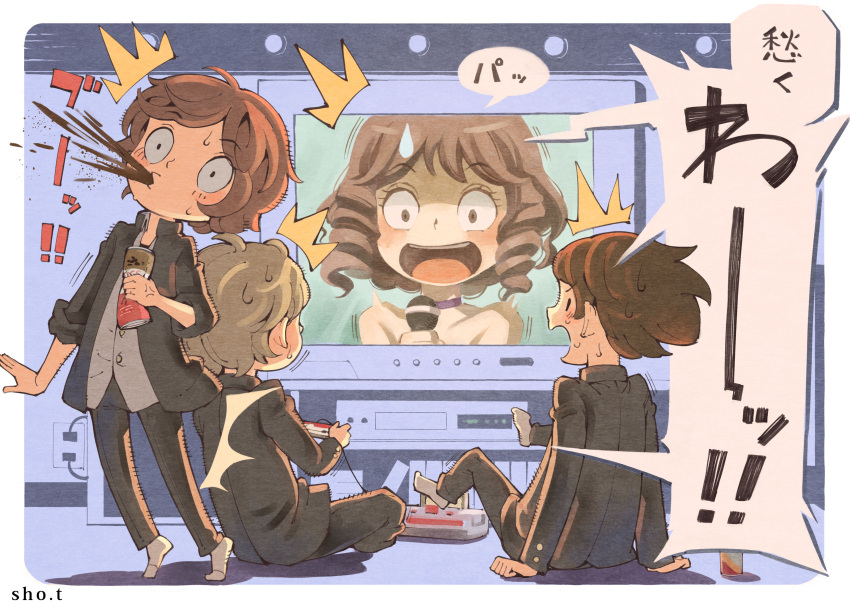 Safebooru - ! !! 1girl 3boys absurdres amiguchi shuu blush brown hair ...