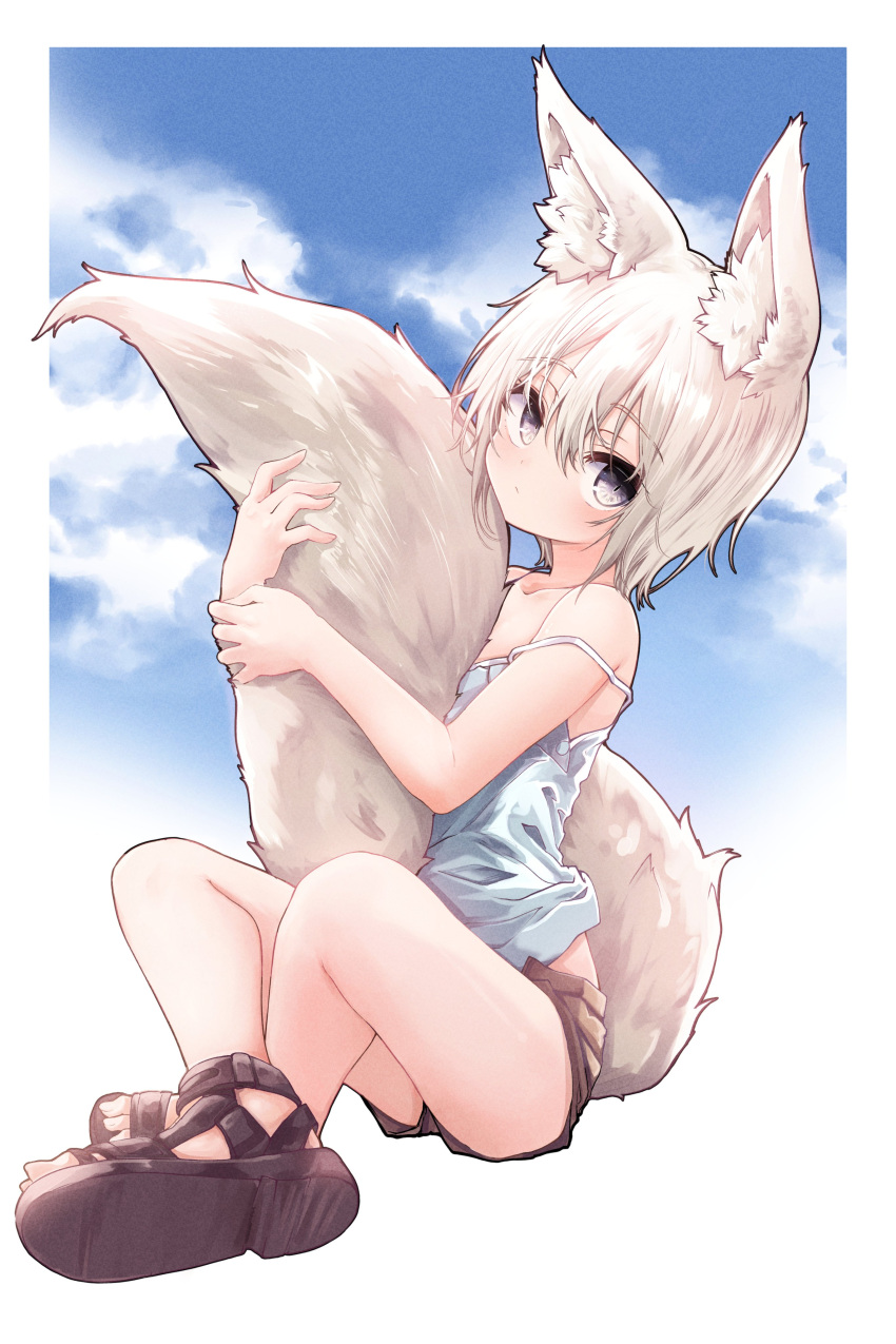 Safebooru - 1girl absurdres animal ear fluff animal ears black shorts blue camisole camisole ...