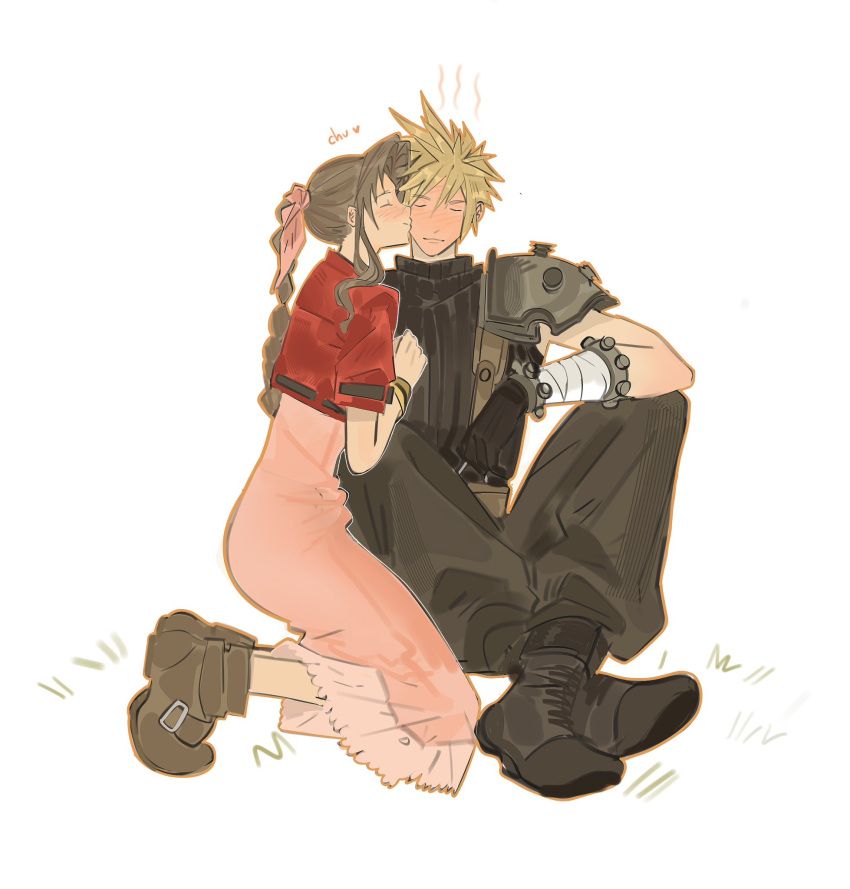 Safebooru - 1boy 1girl aerith gainsborough armor baggy pants bandaged arm bandages bangle belt ...