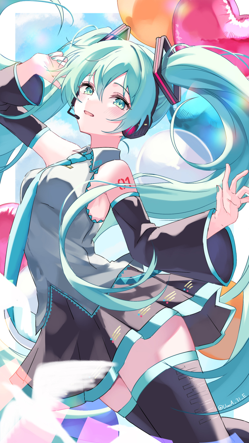 Safebooru - 1girl :d absurdres balloon bare shoulders black skirt black ...