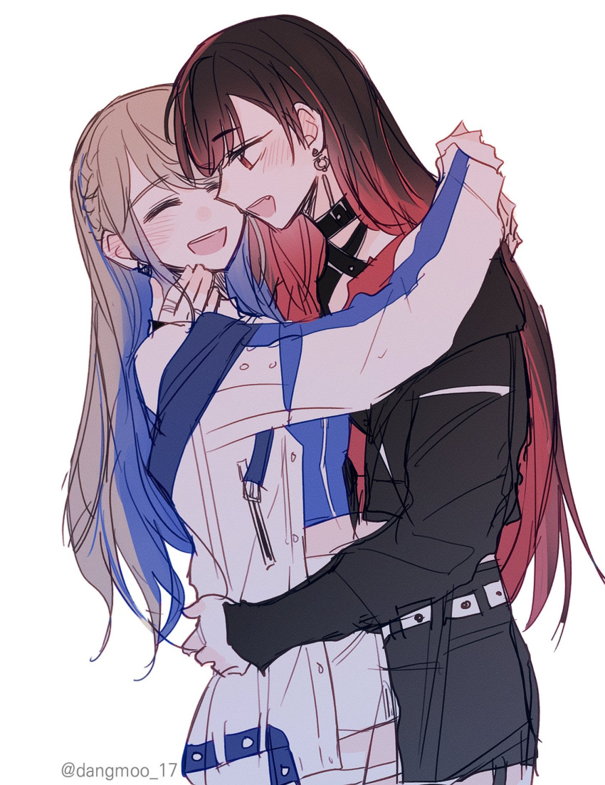 Safebooru - 2girls arm around neck azusawa kohane black choker black hair black jacket black ...