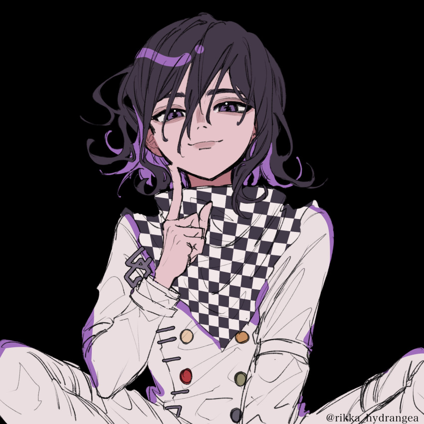 Safebooru - 1boy black background black hair buttons checkered neckerchief closed mouth ...