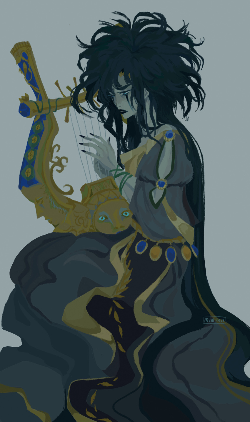 Safebooru - 1boy arms up black hair black lips black nails black robe ...