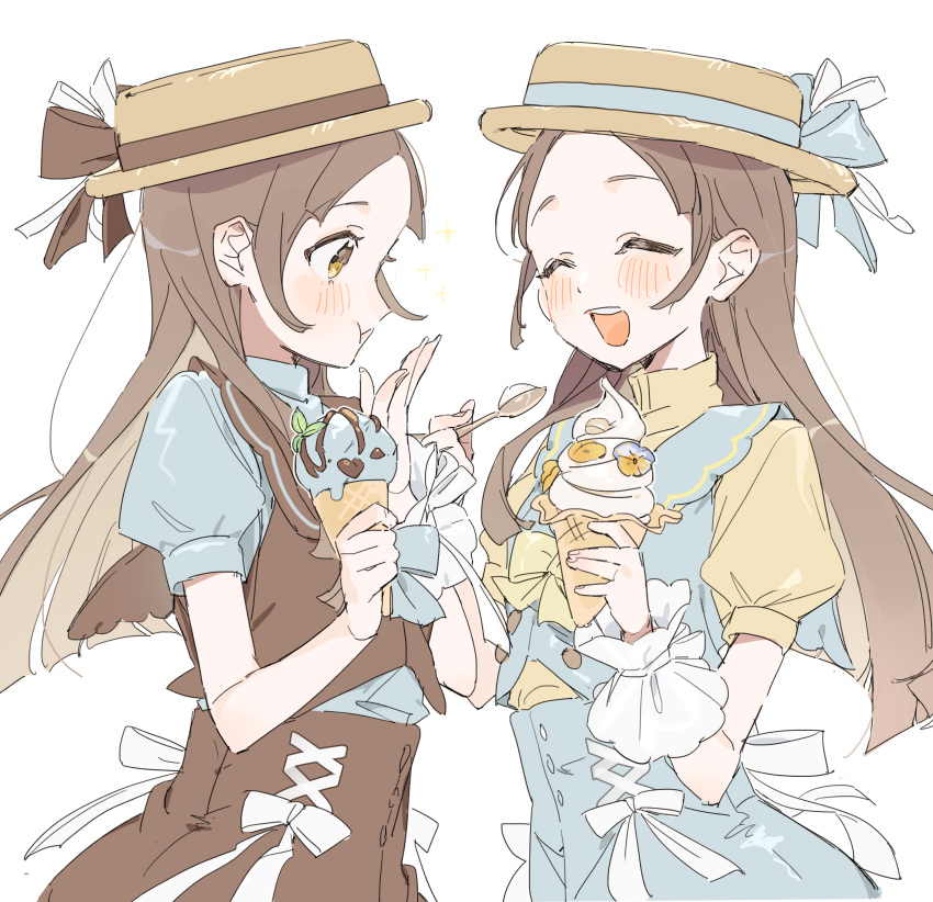 Safebooru - 1girl :d absurdres brown eyes brown hair eating forehead ...