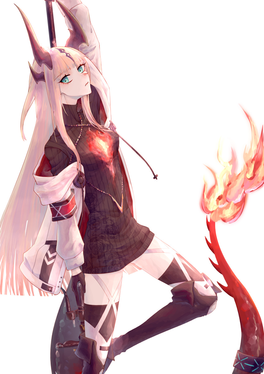 Safebooru - 1girl absurdres arknights black gloves black horns black sweater black tail blonde ...