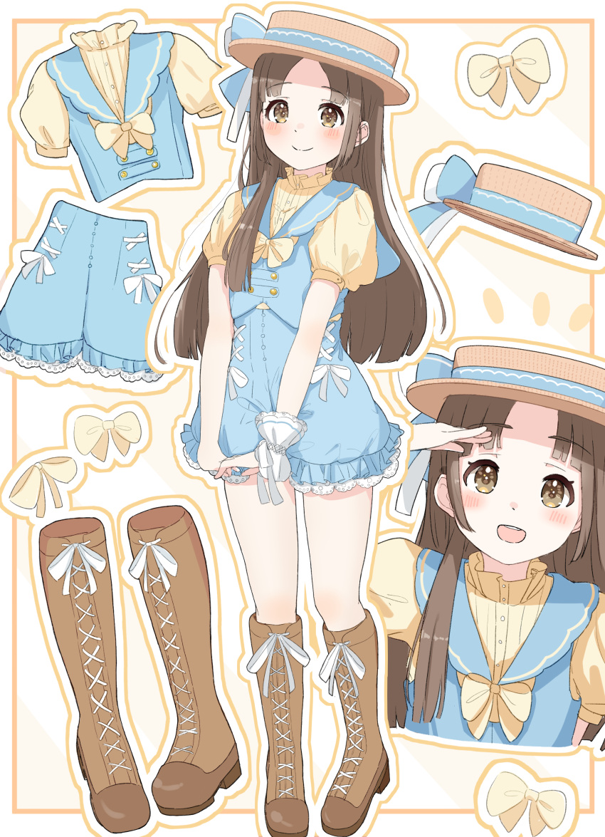 Safebooru - 1girl :d absurdres boots brown eyes brown hair gakuen ...