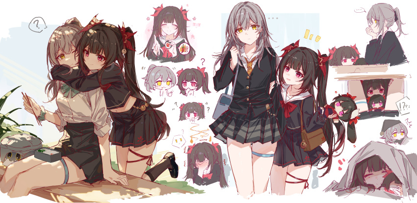 Safebooru - 2girls ? absurdres alternate costume alternate hairstyle black footwear black socks ...