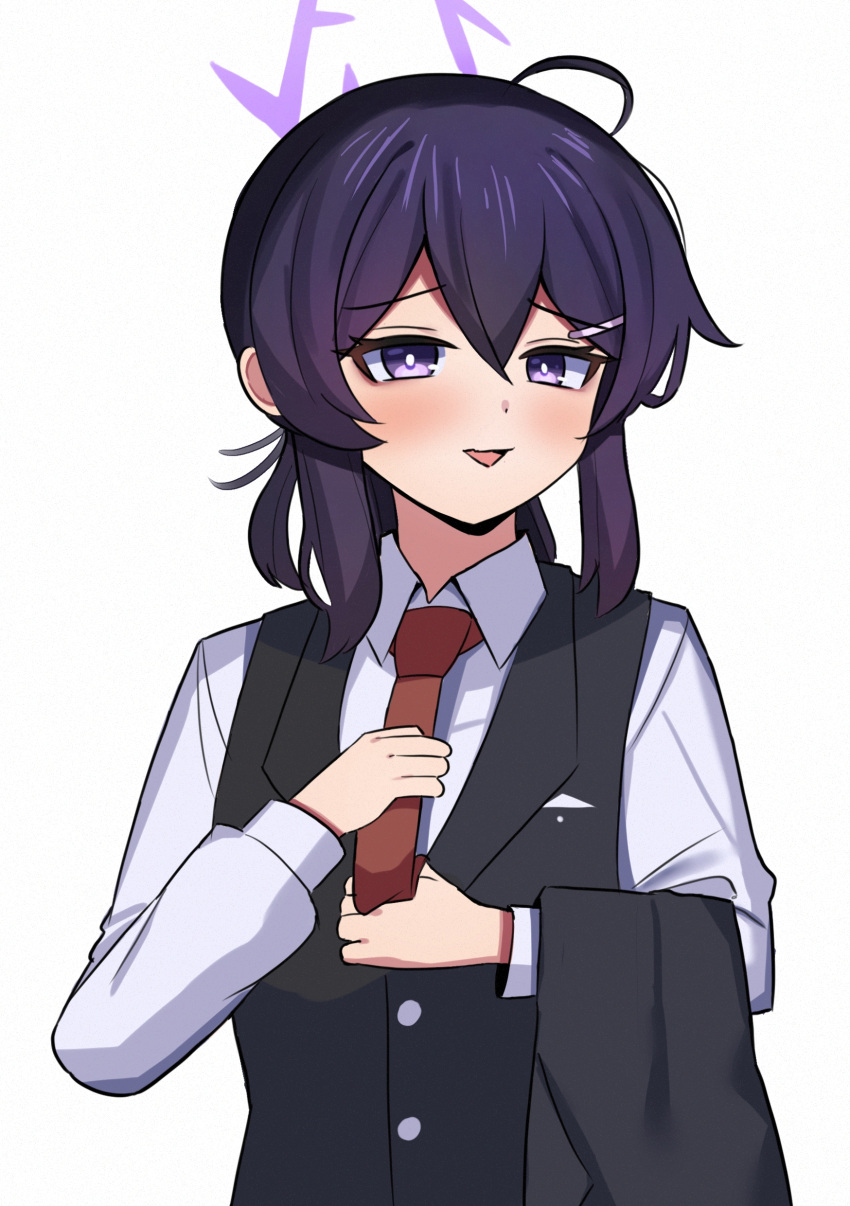 Safebooru - 1girl absurdres adjusting clothes adjusting necktie blue archive buttons halo haruka ...