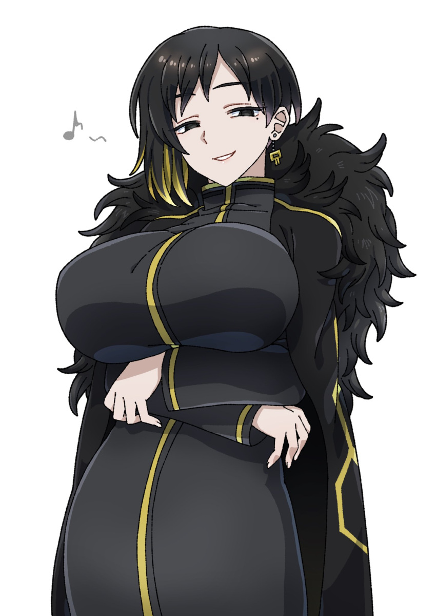 Safebooru - 1girl binah (project moon) black cape black dress black eyes black hair breasts cape ...