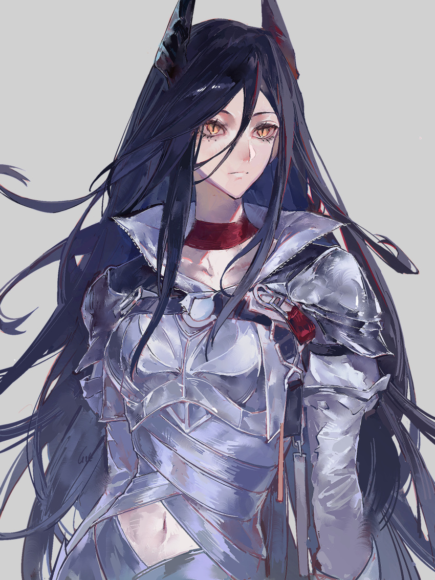 Safebooru - 1girl alariess arknights armor black hair breastplate chest harness clothing cutout ...