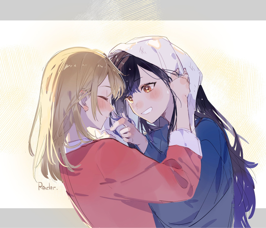 Safebooru - 2girls azusawa kohane blonde hair brown eyes closed eyes highres holding holding ...