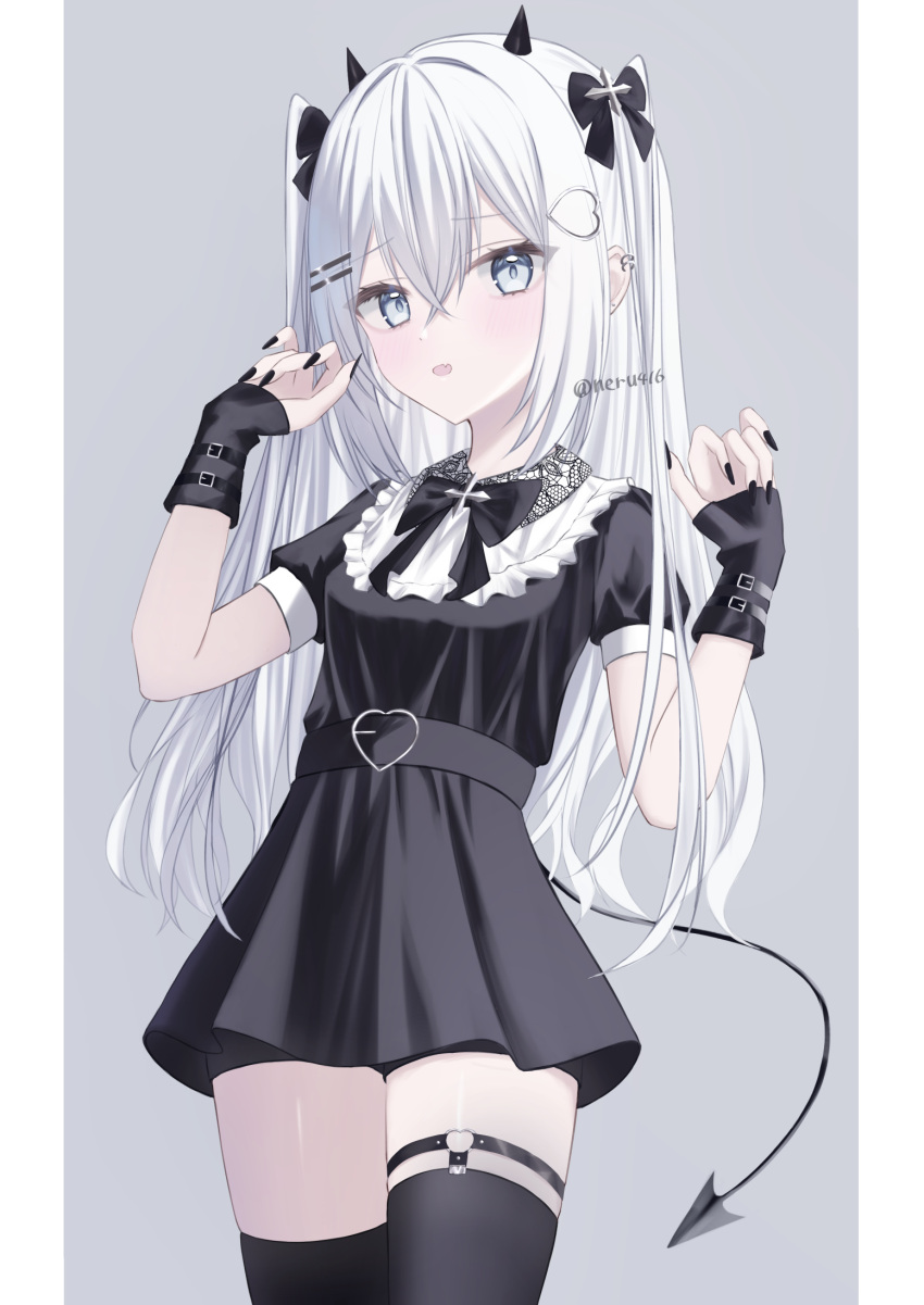 Safebooru - 1girl black dress black nails black ribbon black thighhighs ...