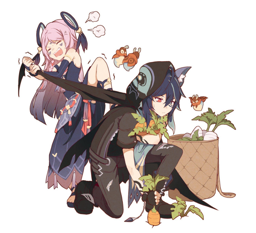 Safebooru - 1boy 1girl anger vein animal ear fluff animal ears armlet asymmetrical sleeves bat ...