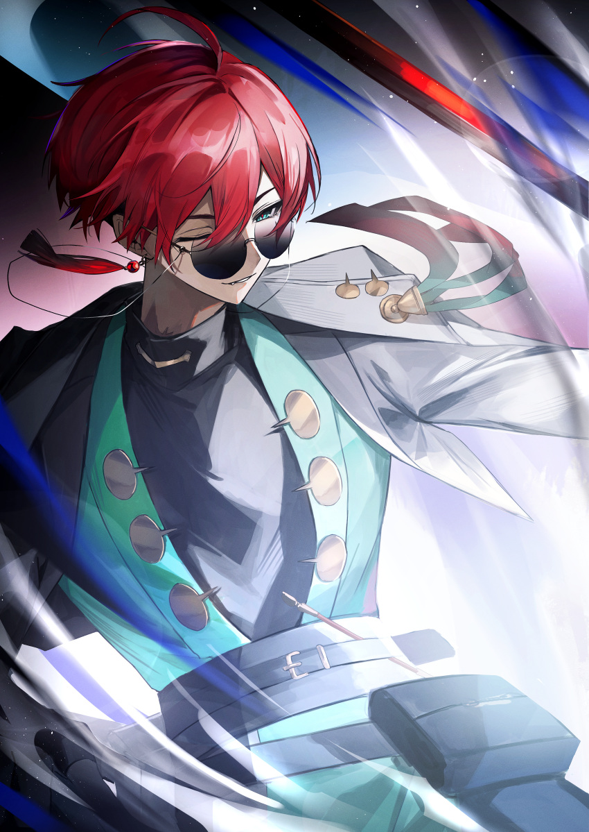 Safebooru - 1boy absurdres belt belt buckle black belt black shirt blue eyes buckle earrings ...