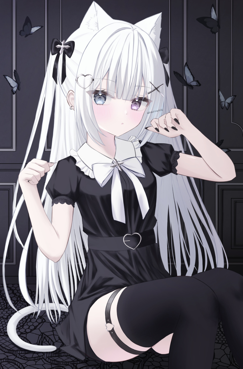 Safebooru - 1girl animal ears black dress black nails black ribbon black thighhighs cat ears cat ...