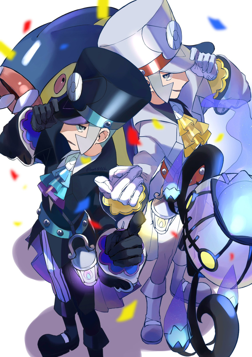 Safebooru - 2boys amaoto4696kn ascot asymmetrical legwear black ...