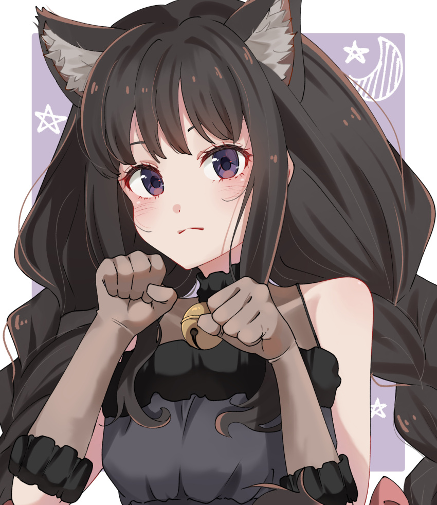 Safebooru - 1girl alicealice 16 animal ears bell black dress black hair blush border braid cat ...