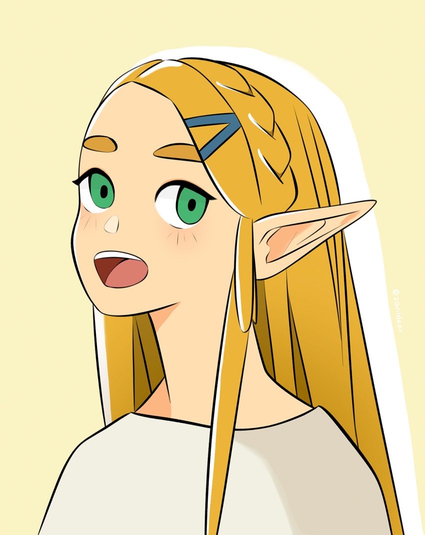 Safebooru - artist name blonde hair blush braid crown braid green eyes hair ornament hairclip ...